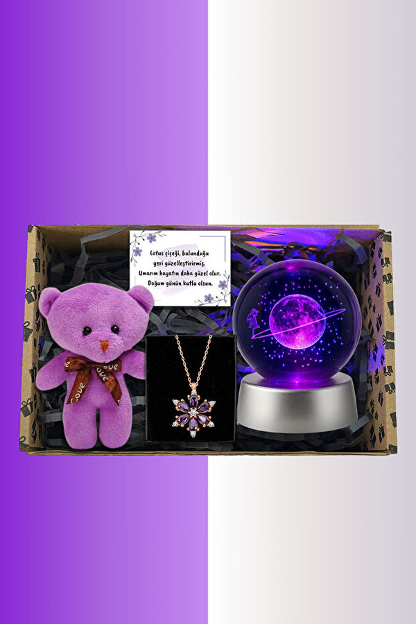 Purple Teddy Bear, Color-Changing LED Saturn Sphere Lamp & Lotus ...