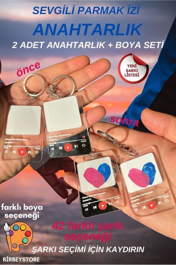 Couple Fingerprint Keychain Set - Personalized Music Player Design with ...