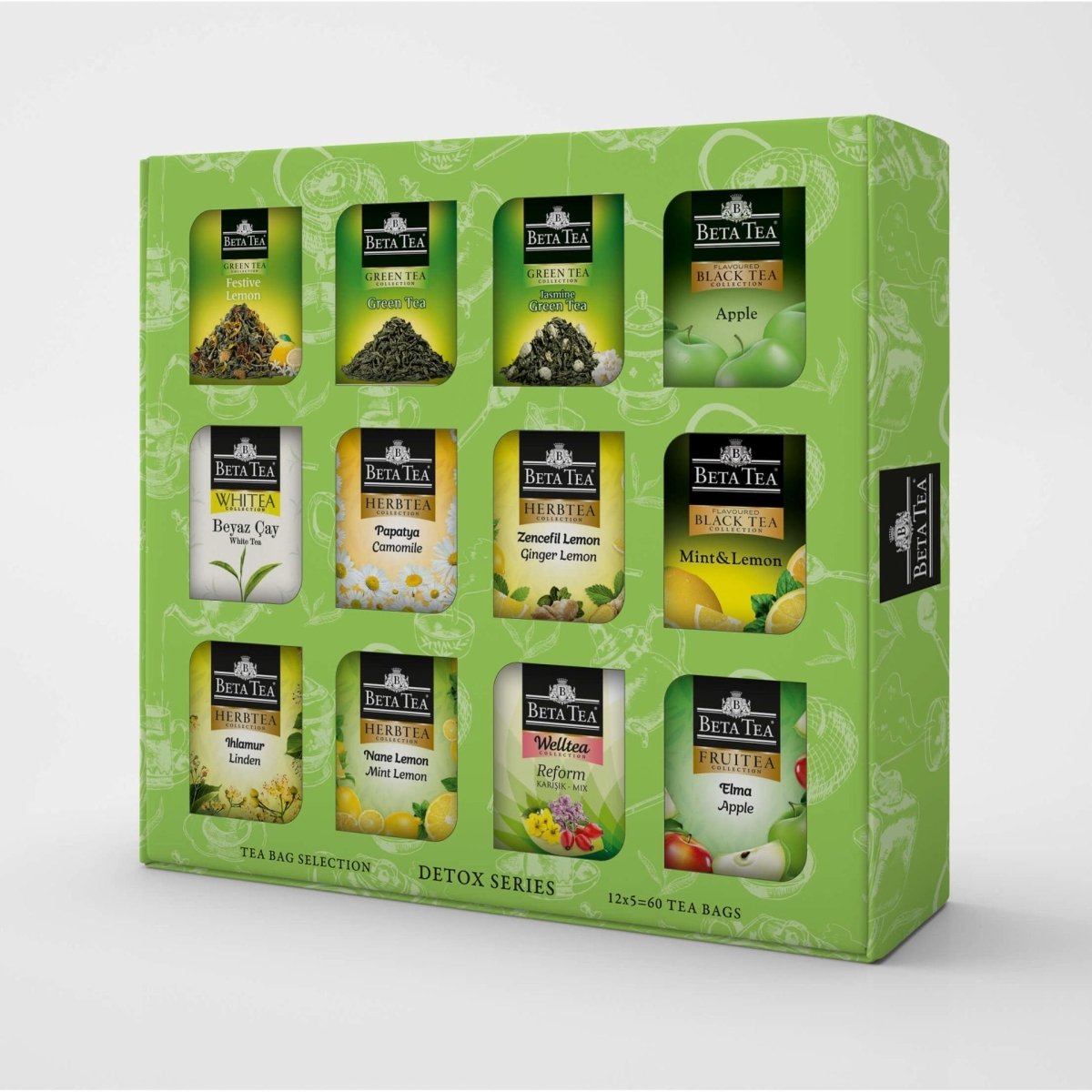 Beta Tea Gift Box – Green & Herbal Tea Detox Series (60 Bags, 12 ...