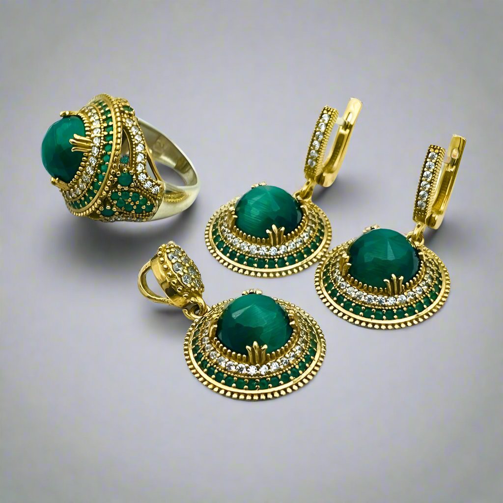 Istanbul Jewelry | Malachite Ottoman Style Handmade Silver Jewelry Set ...