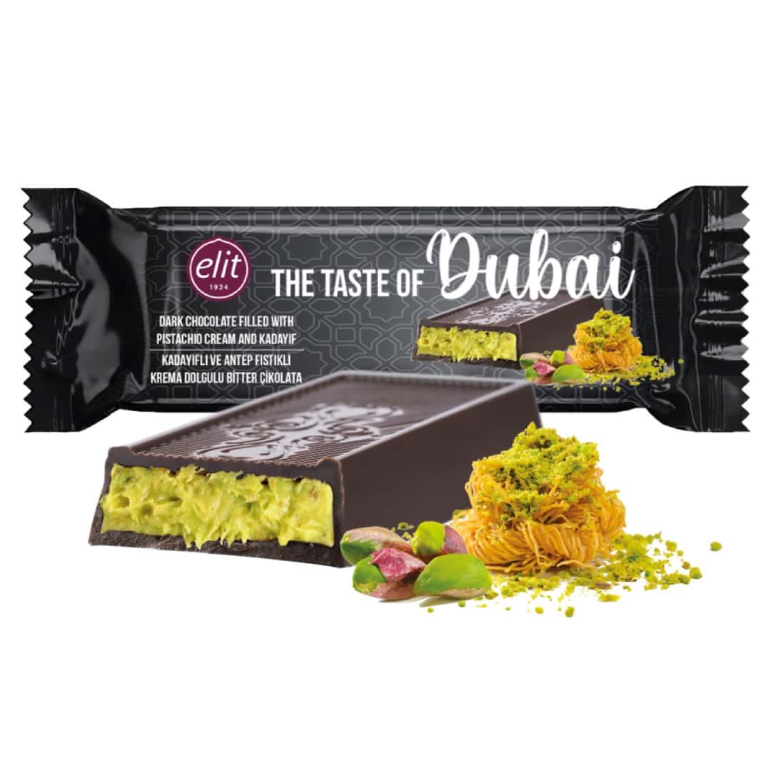Elit Dubai Cioccolato Fondente con Crema di Pistacchio e Kataifi ...
