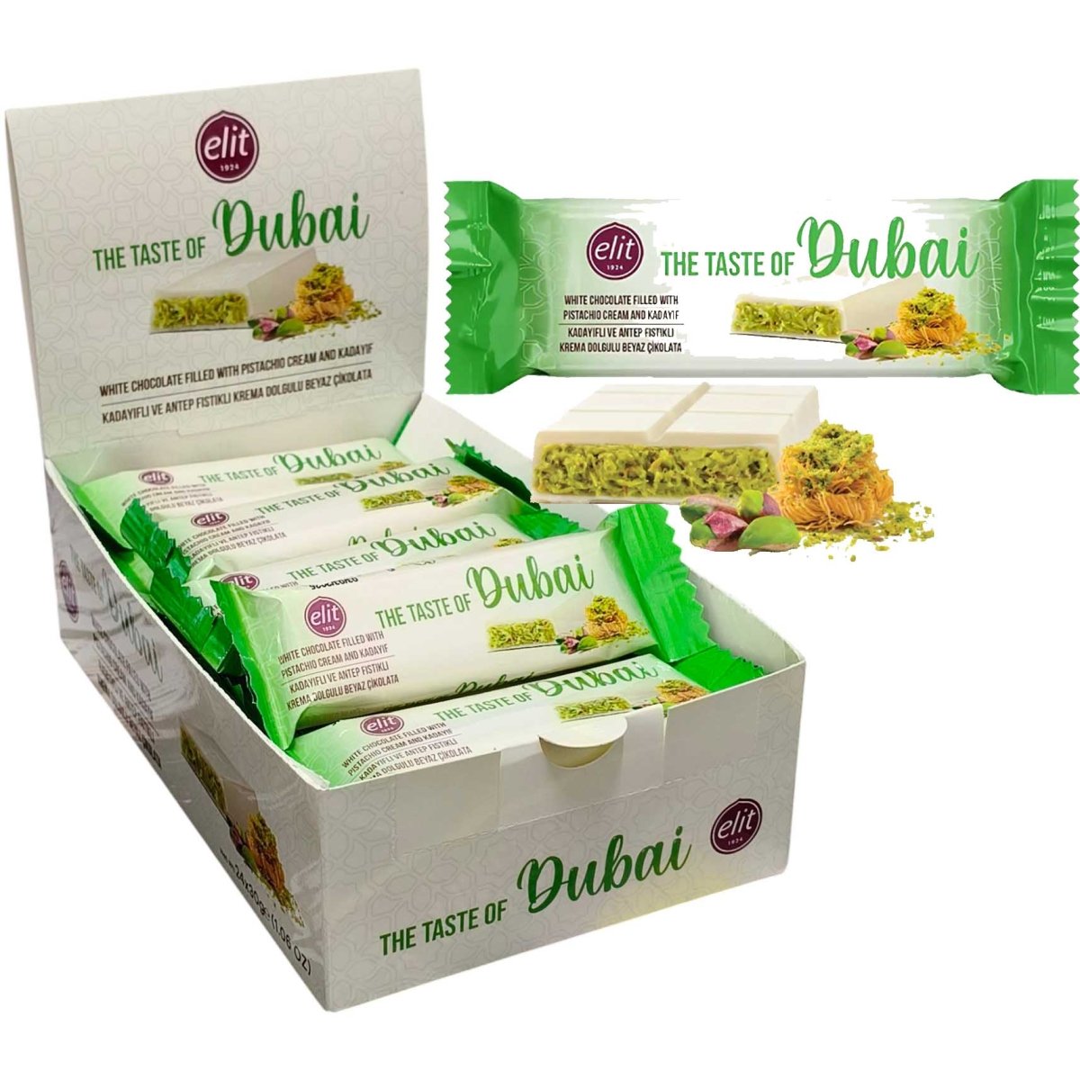 Elit Dubai White Chocolate with Pistachio Cream and Crispy Kataifi ...
