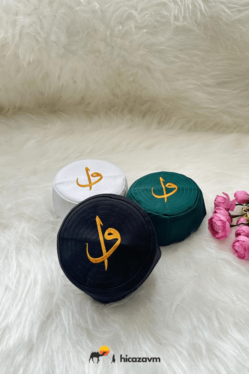 Hard Embroidered Children's Prayer Cap with Waw and Aliph Caligraphy ...