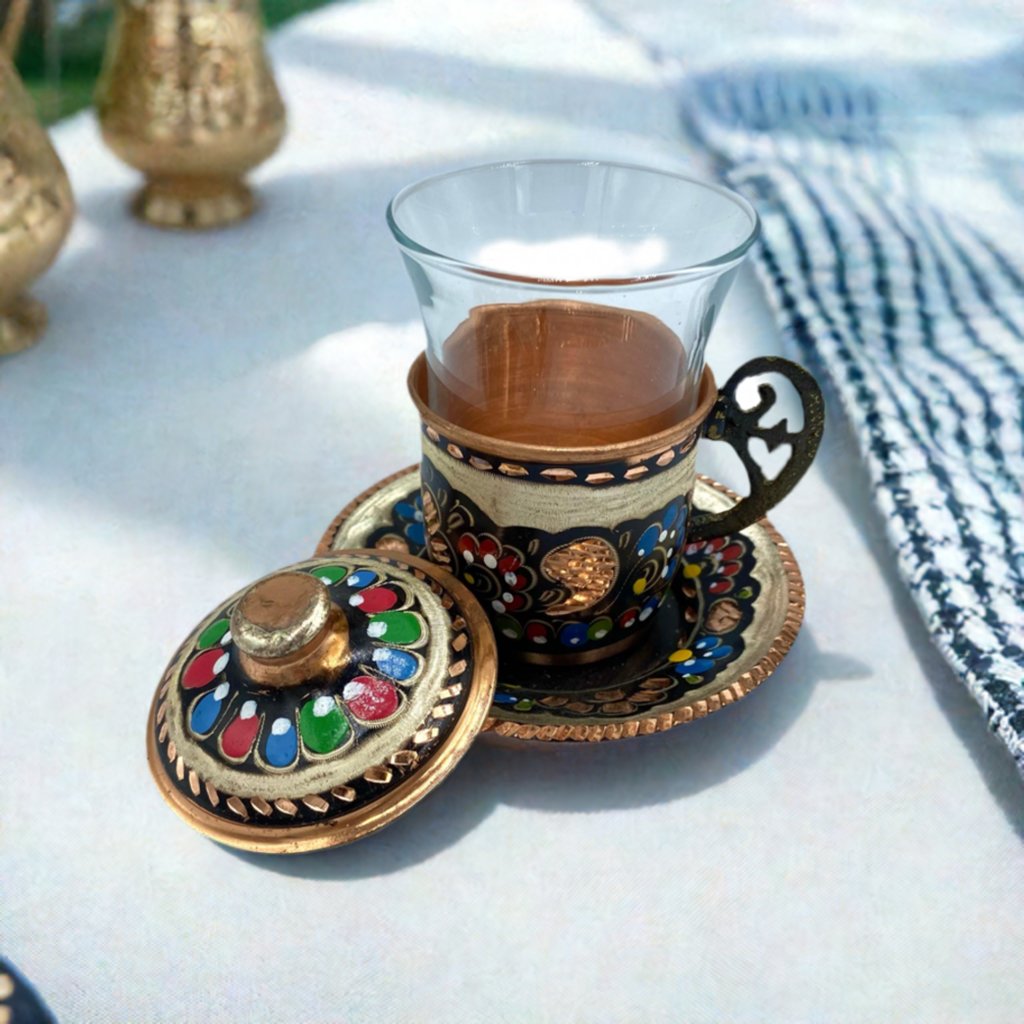 Lavina | Copper Turkish Tea Cup with Lid Erzincan Design