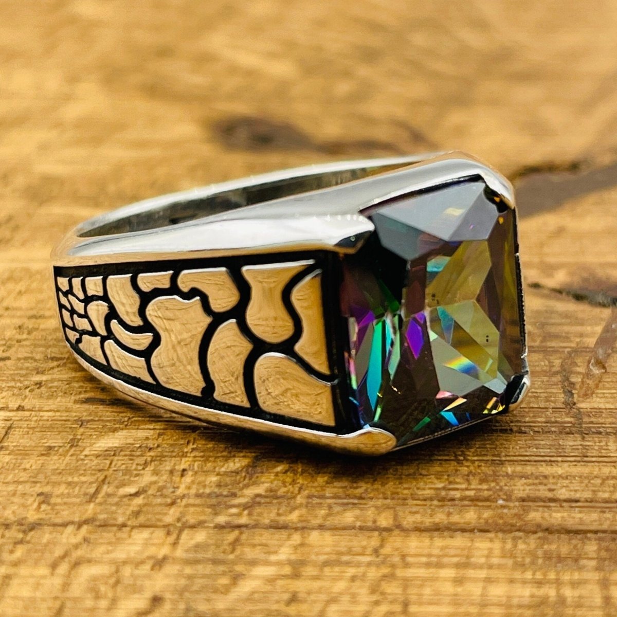 Minimalist Square Multicolor Mystic Topaz Stone Puzzle Patterned Men's ...