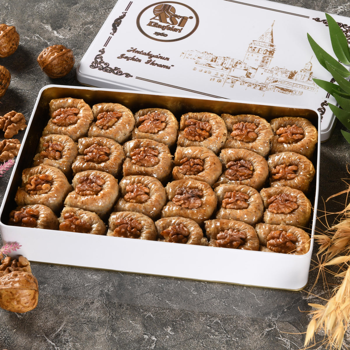 Asi | Nightingale Nest Walnut Baklava in Gift Metal Box - TryAladdin