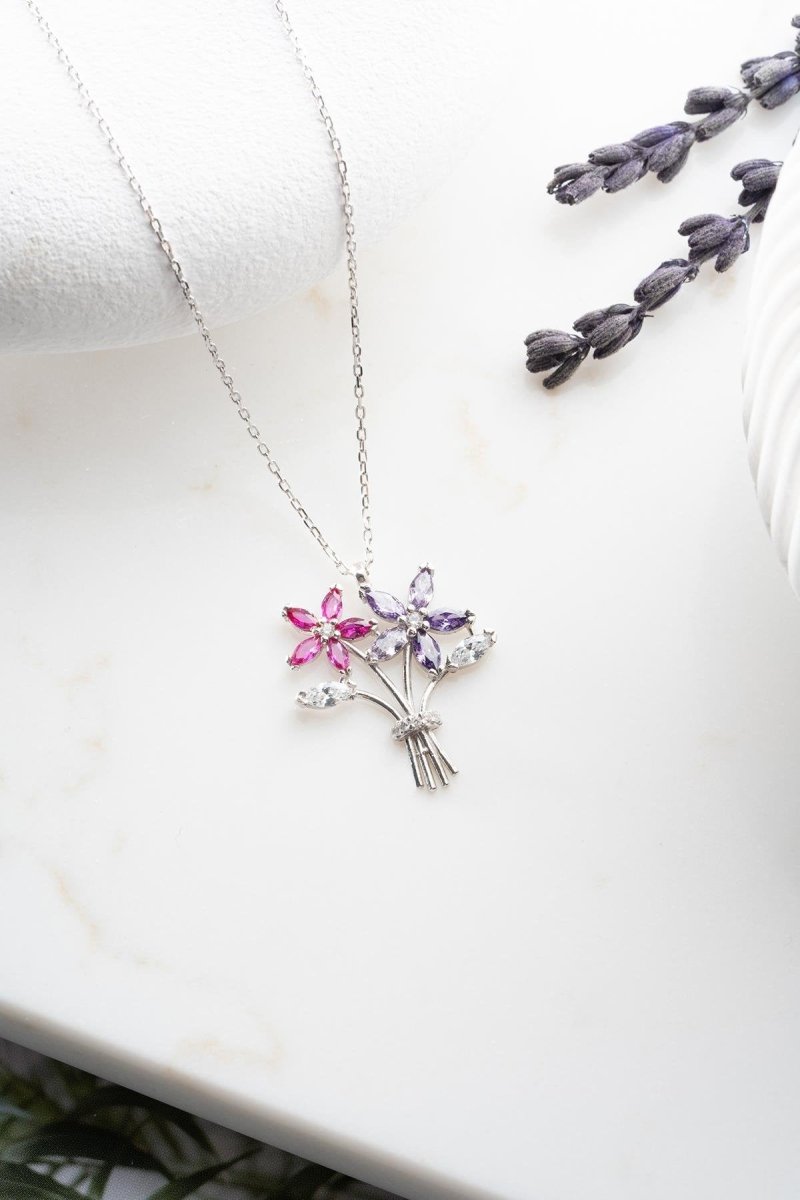 Nereze Rhodium Plated Camellia Flower Bouquet Necklace TryAladdin