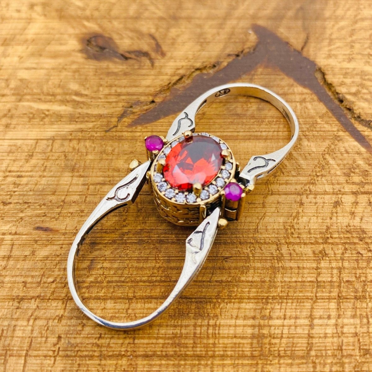 Reversible Ring, Ruby-Amethyst Oval Stone - TryAladdin