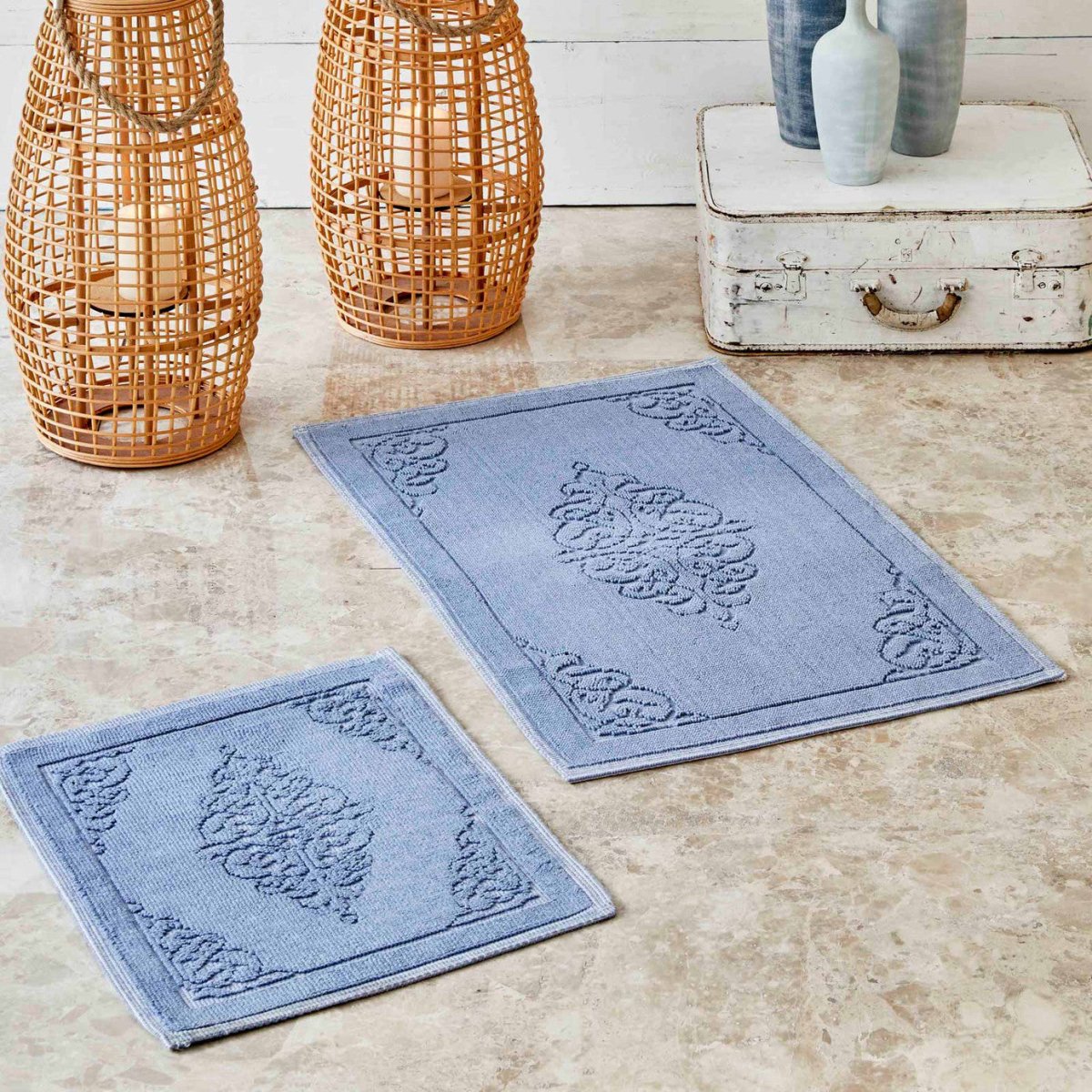 Karaca Home Milly Blue 2-Piece Doormat Set - TryAladdin