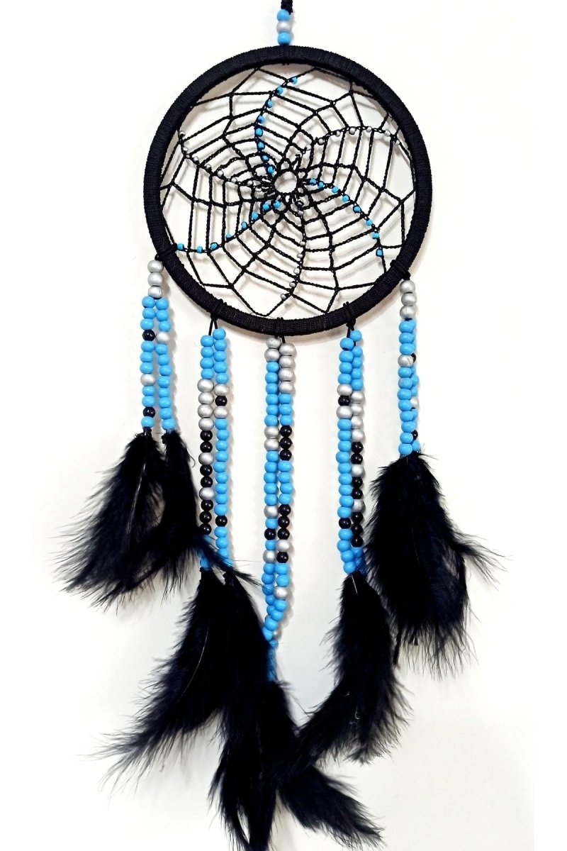 Black and Blue Beaded Bird Furry Black Dream Dream Catcher Wall ...